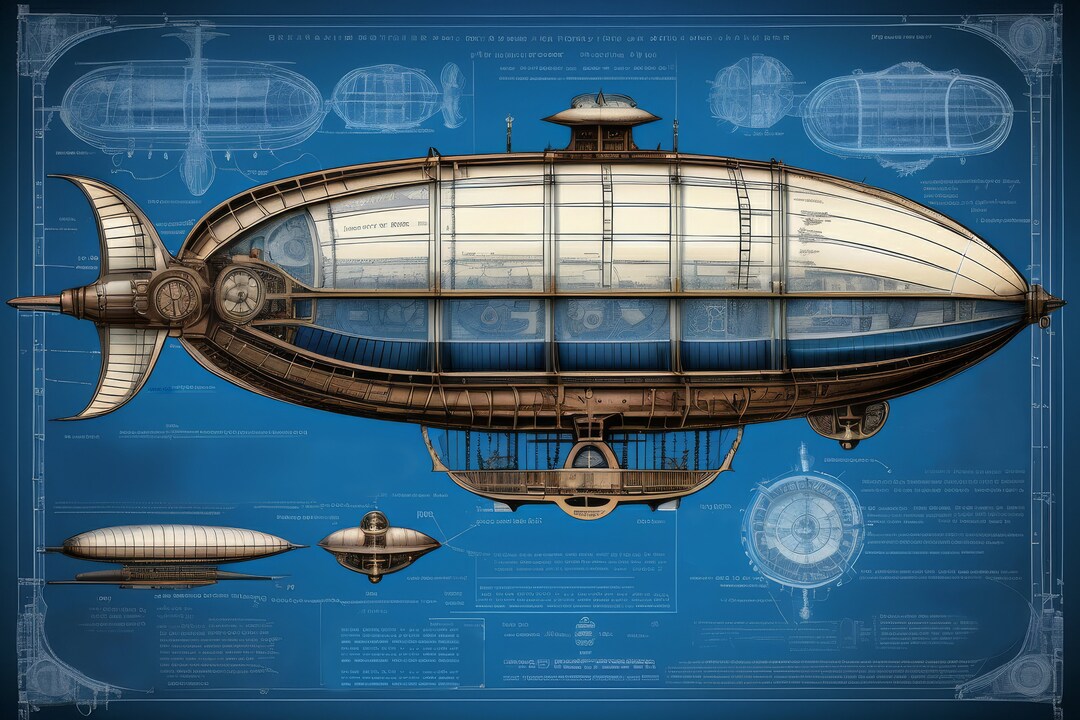 Airship Blueprint | Downloadable JPEG Wall Art Print - Etsy
