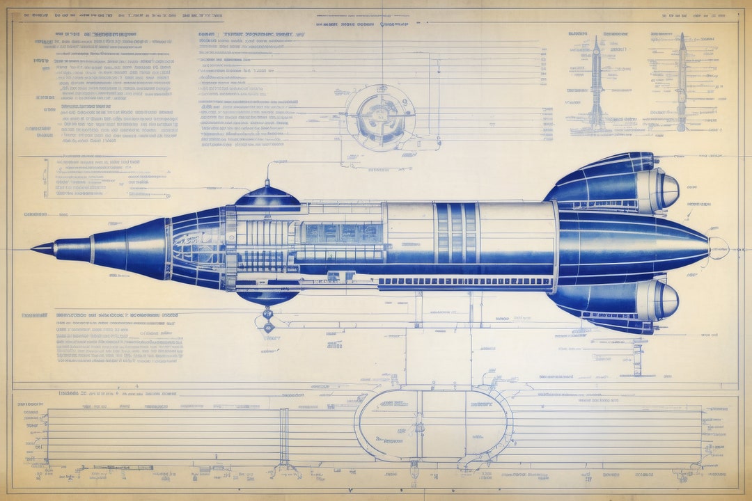 Rocketship Blueprint 3 | Downloadable JPEG Wall Art Print - Etsy