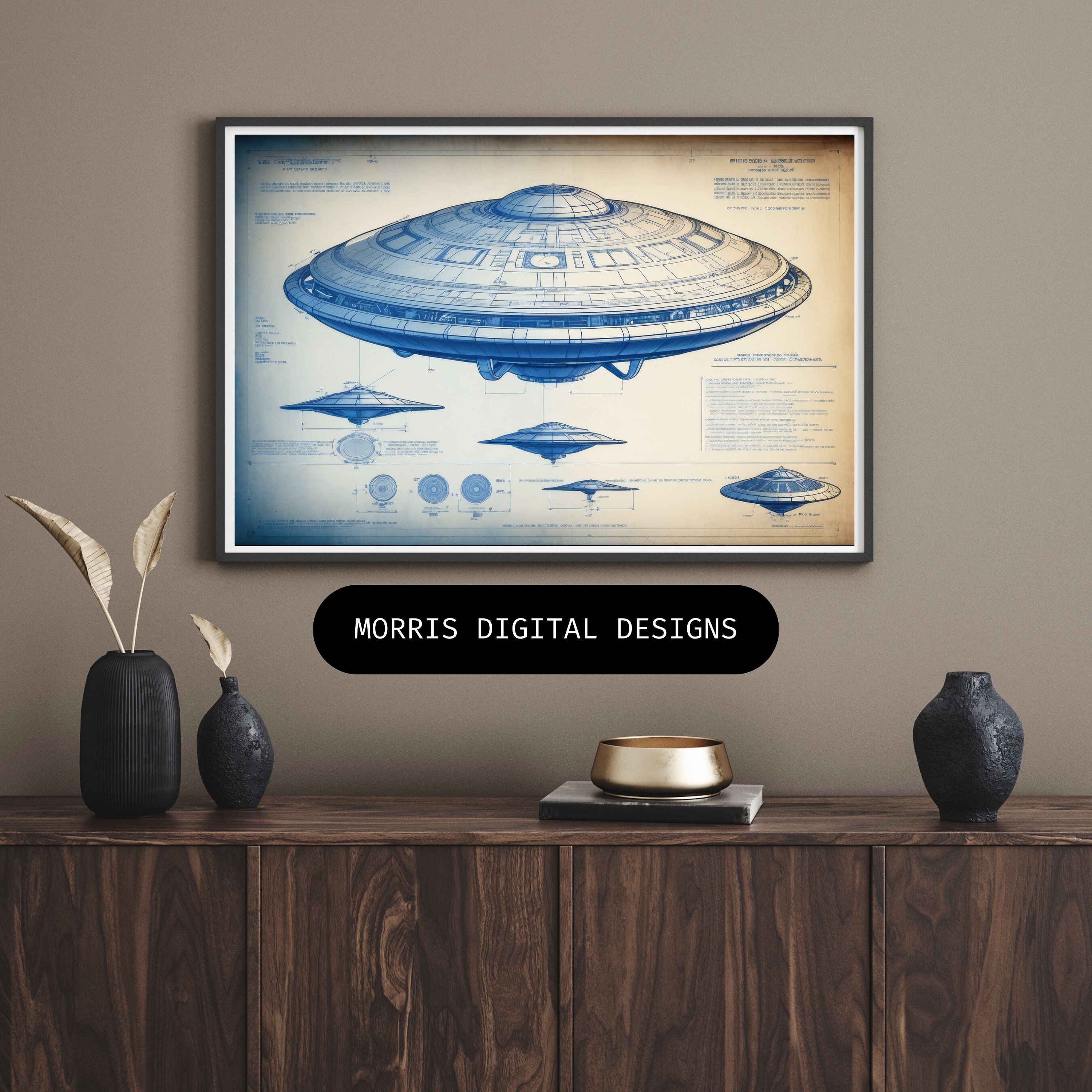 Flying Saucer Blueprint 1 | Downloadable JPEG Wall Art Print - Etsy