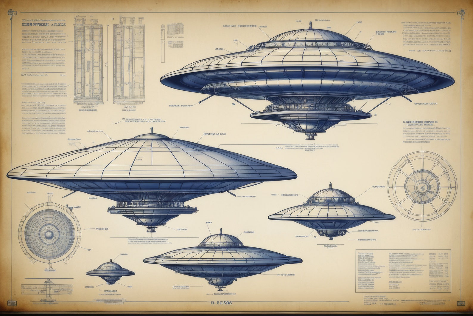 Flying Saucer Blueprint 4 Downloadable JPEG Wall Art Print - Etsy