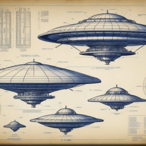 Flying Saucer Blueprint 4 | Downloadable JPEG Wall Art Print - Etsy
