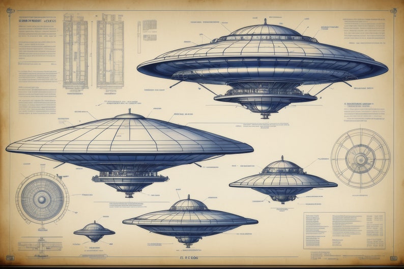 Flying Saucer Blueprint 4 | Downloadable JPEG Wall Art Print - Etsy