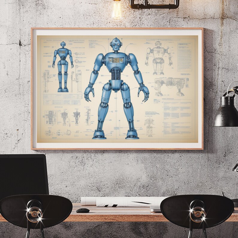 Robot Blueprint 3 | Downloadable JPEG Wall Art Print - Etsy