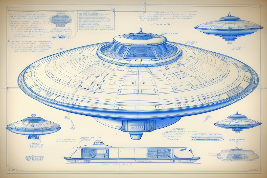 Flying Saucer Blueprint 3 Downloadable JPEG Wall Art Print - Etsy