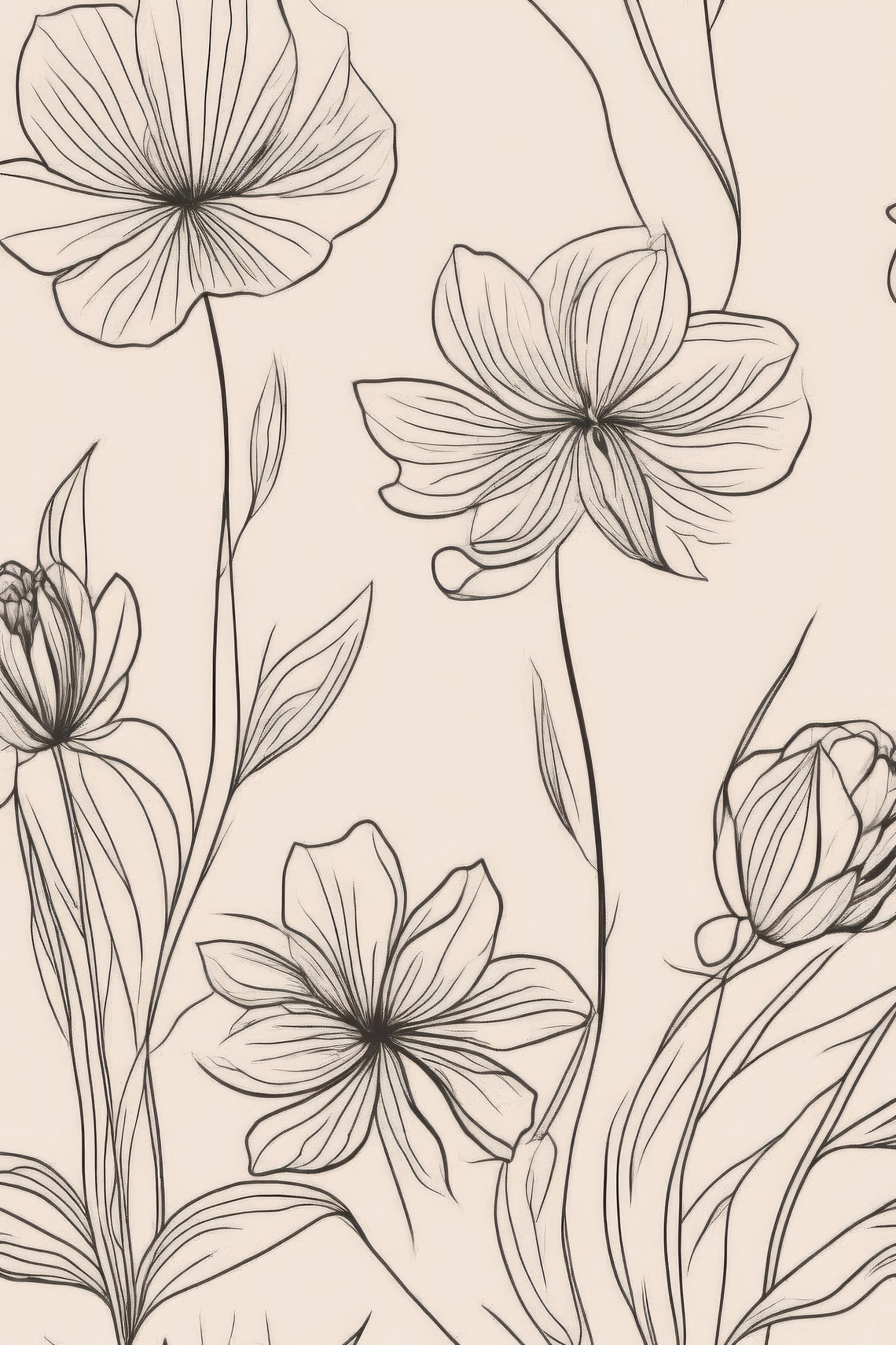 Minimalist Flower Line Art 1 Floral Wall Art Downloadable JPEG Wall Art ...