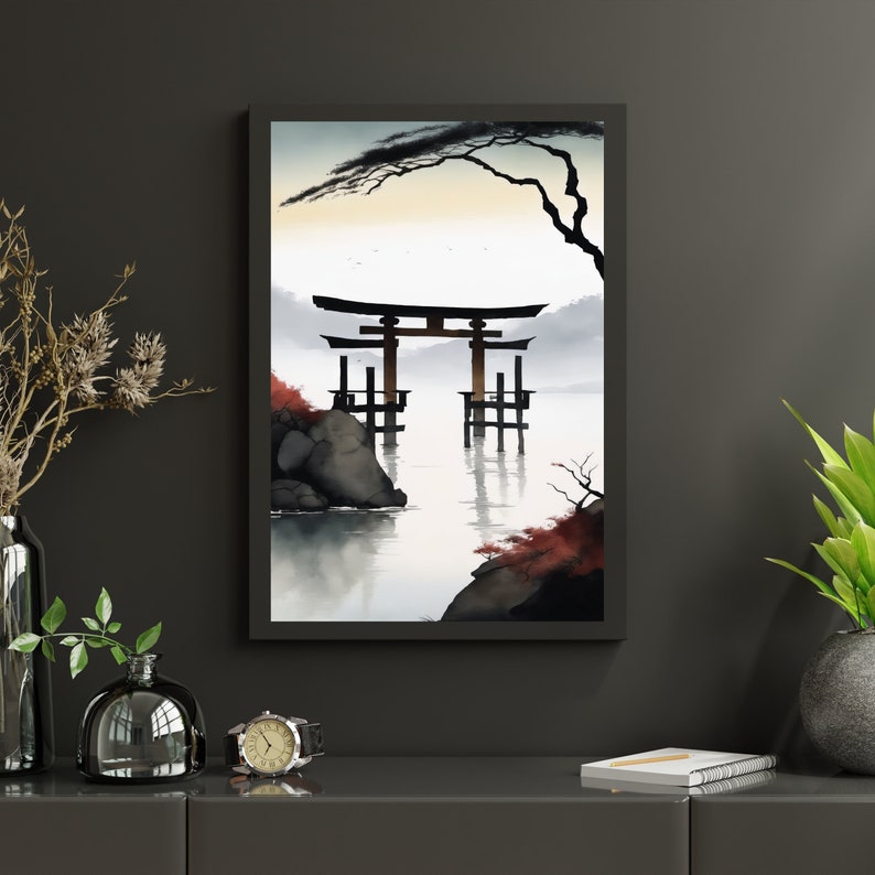 Japandi Torii Gate Watercolor Painting 1 | Downloadable JPEG Wall Art ...