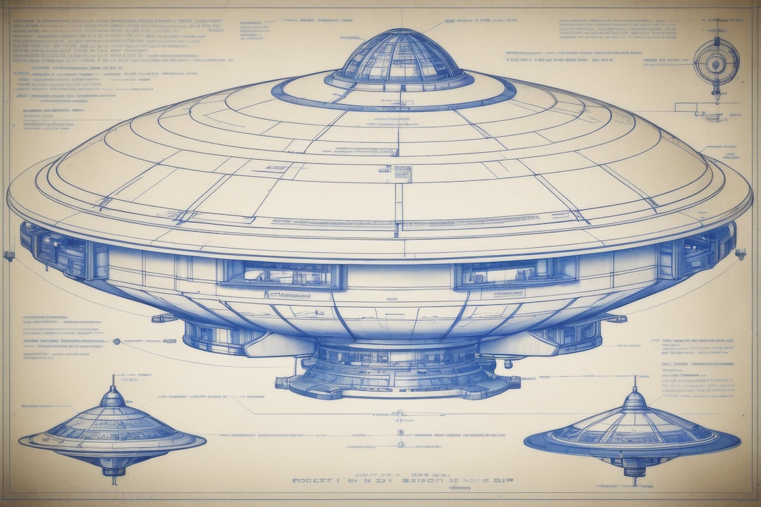 Flying Saucer Blueprint 2 | Downloadable JPEG Wall Art Print - Etsy