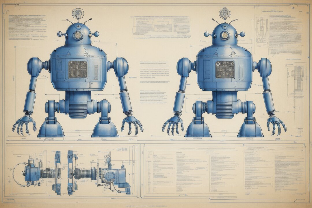 Robot Blueprint 4 | Downloadable JPEG Wall Art Print - Etsy