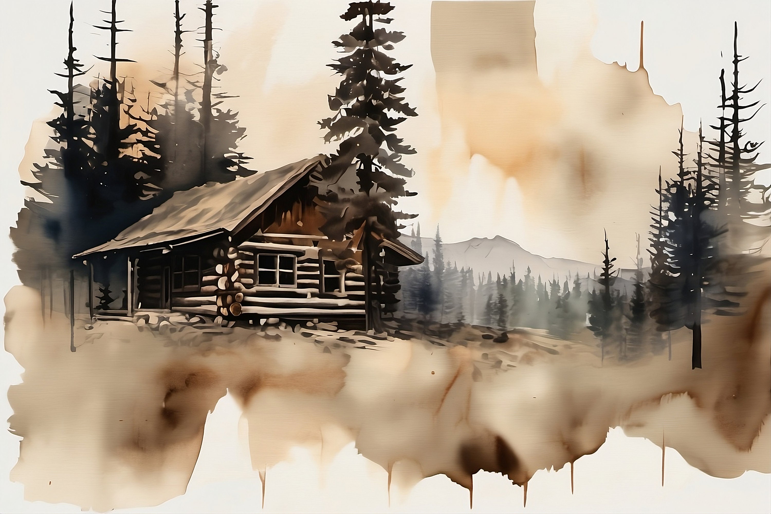 Watercolor Log Cabin Painting 3 | Downloadable JPEG Wall Art Print - Etsy