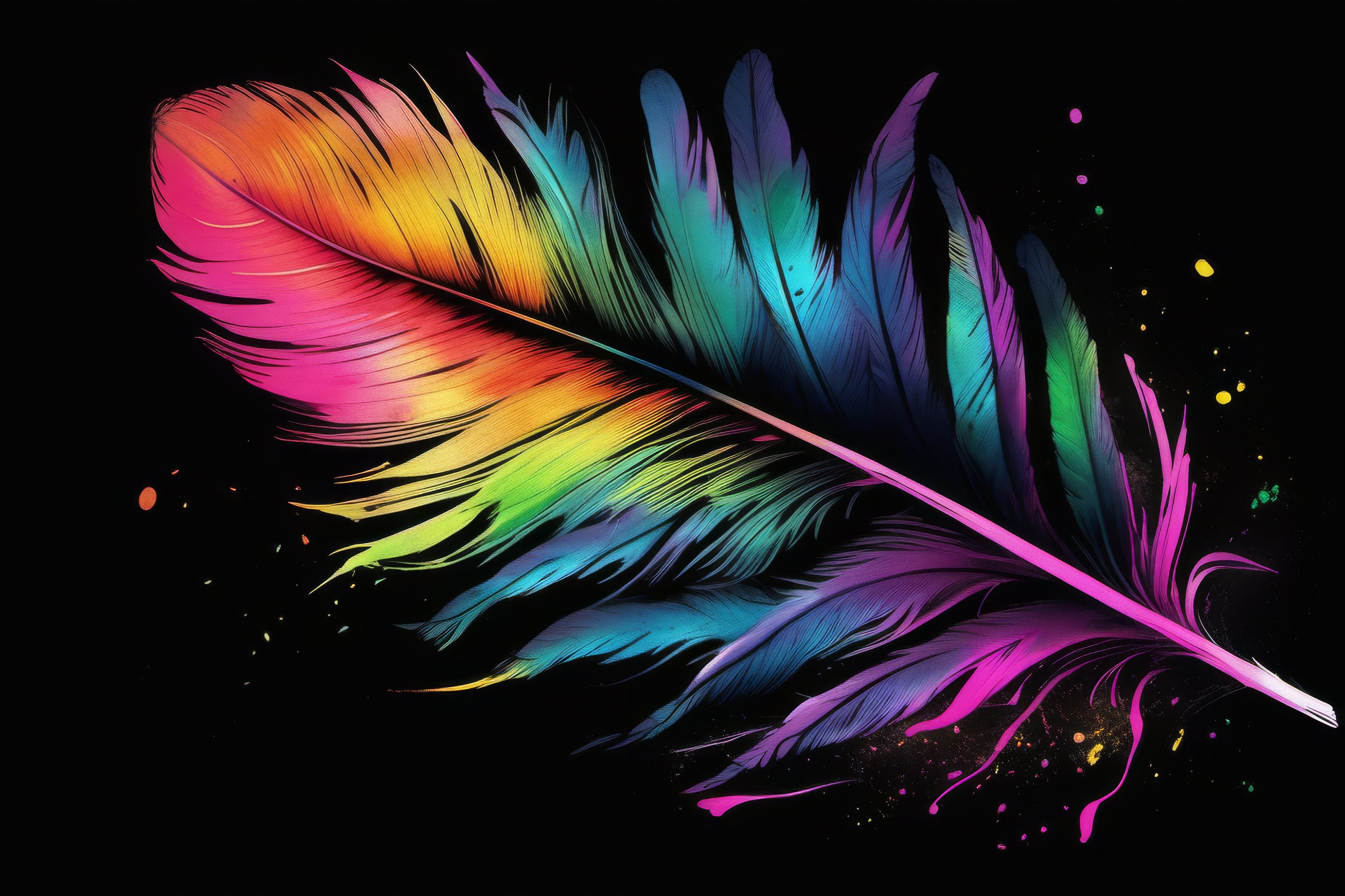 Rainbow Colored Feather Watercolor Painting 2 | Downloadable JPEG Wall ...