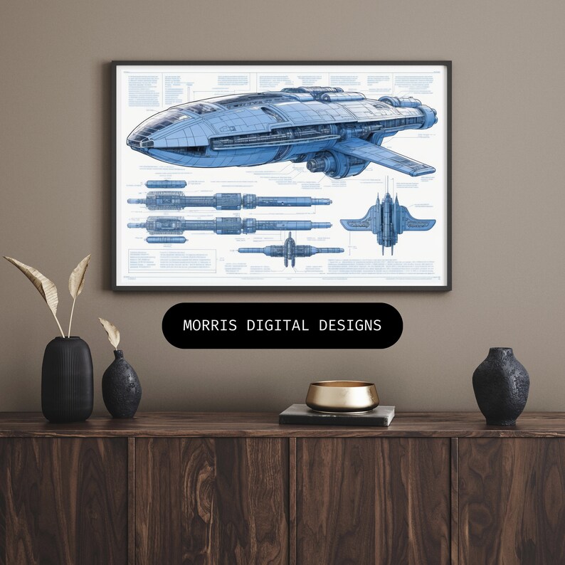 Starship Blueprint 1 | Downloadable JPEG Wall Art Print - Etsy