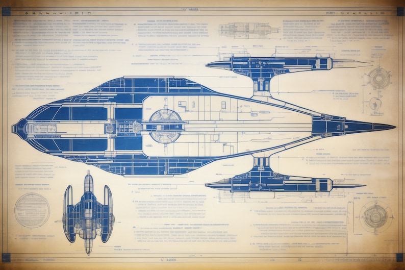 Starship Blueprint 4 | Downloadable JPEG Wall Art Print - Etsy
