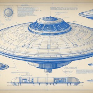 Flying Saucer Blueprint 3 | Downloadable JPEG Wall Art Print - Etsy