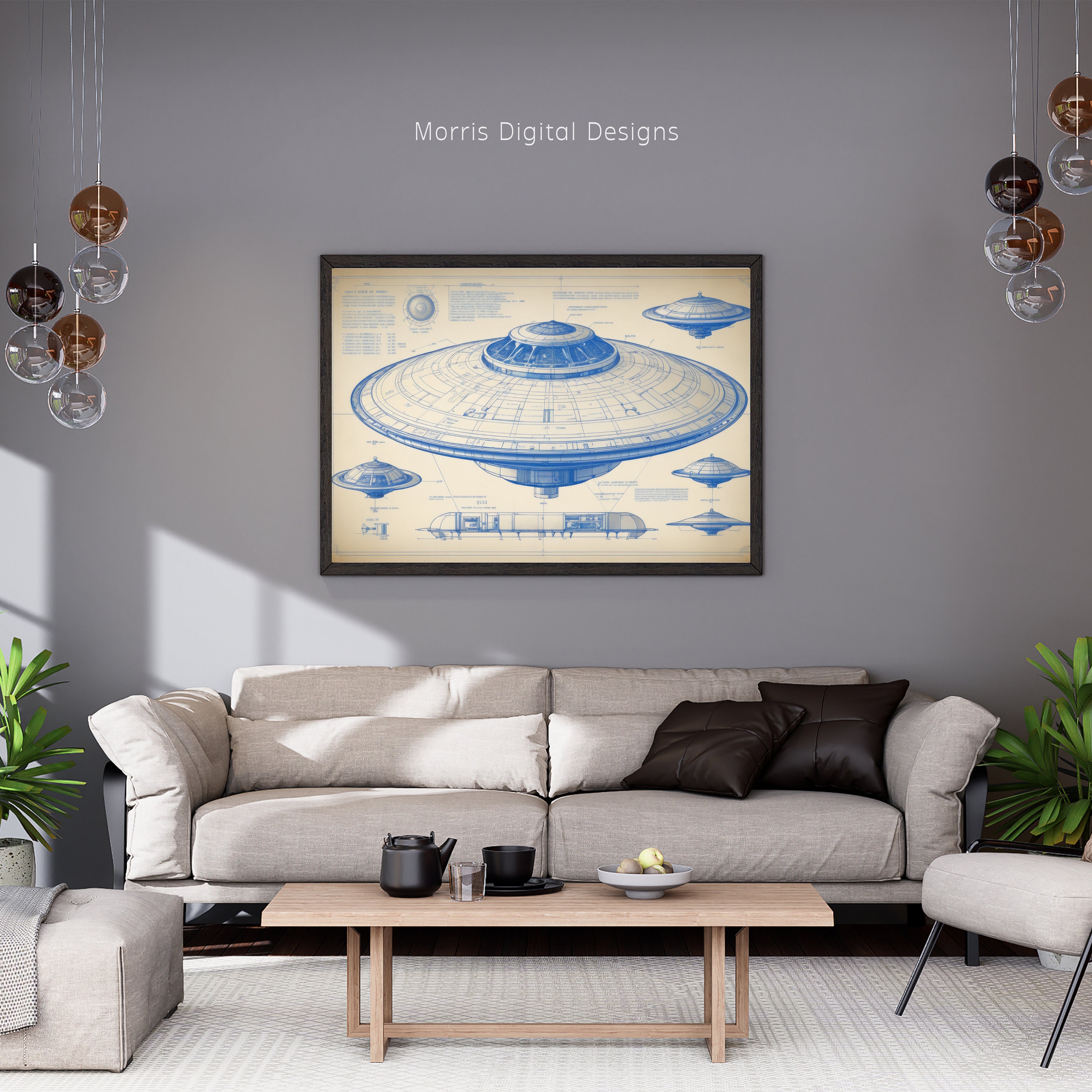Flying Saucer Blueprint 3 | Downloadable JPEG Wall Art Print - Etsy