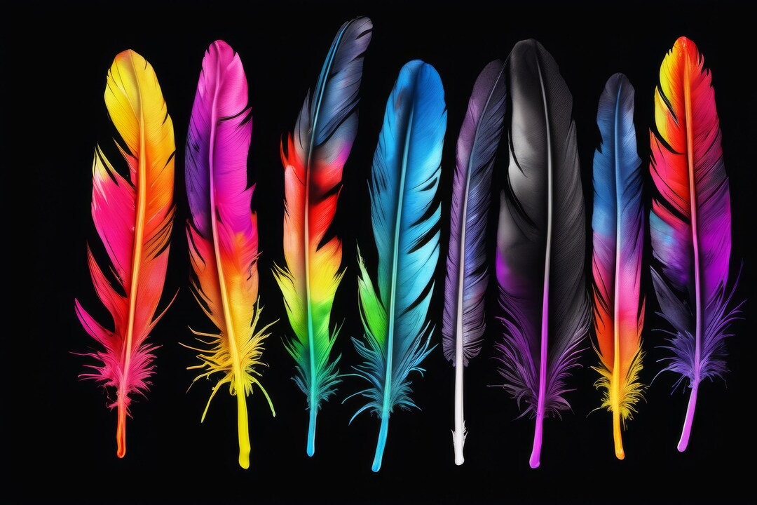 Rainbow Colored Feather Watercolor Painting 1 | Downloadable JPEG Wall ...