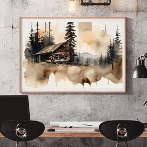 Watercolor Log Cabin Painting 3 | Downloadable JPEG Wall Art Print - Etsy
