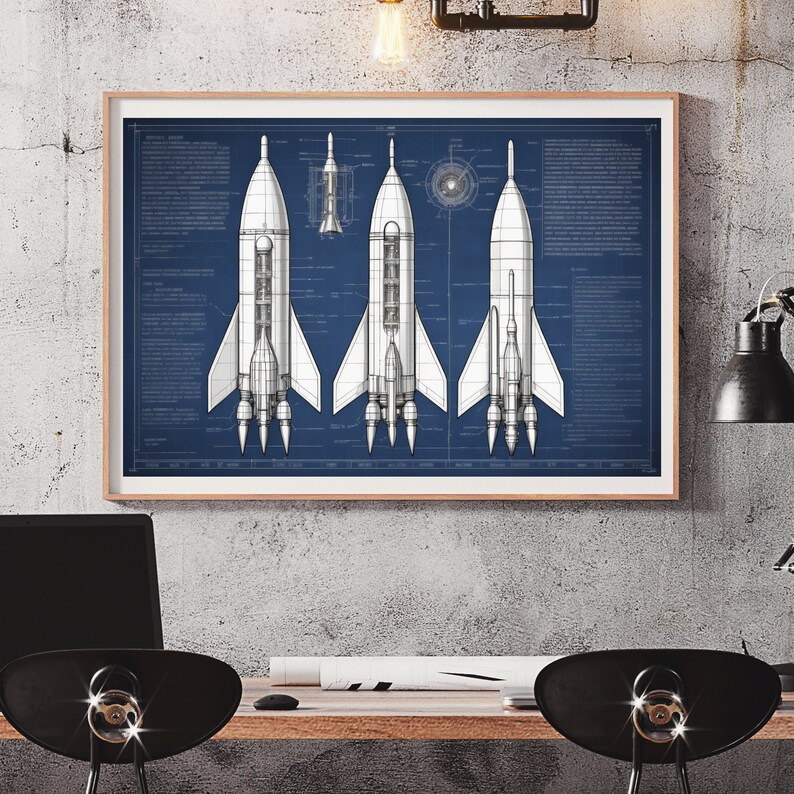 Rocketship Blueprint 2 | Downloadable JPEG Wall Art Print - Etsy