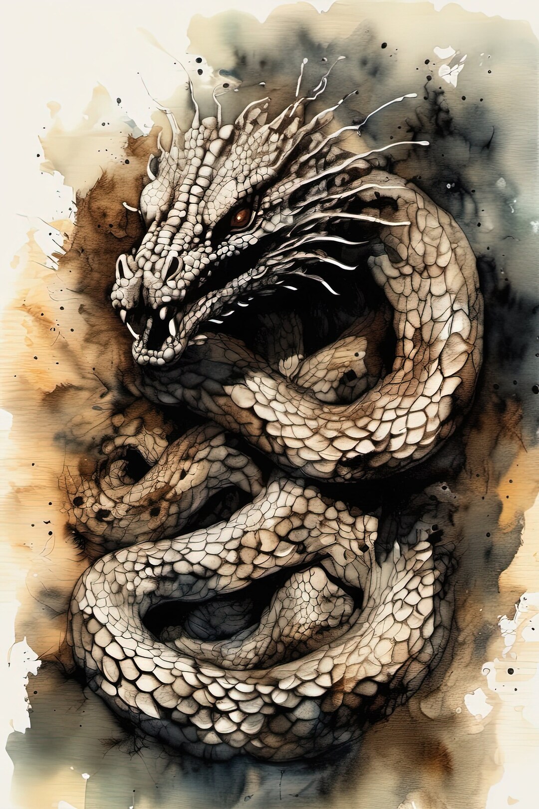 Watercolor Dragon Painting 6 | Downloadable JPEG Wall Art Print - Etsy