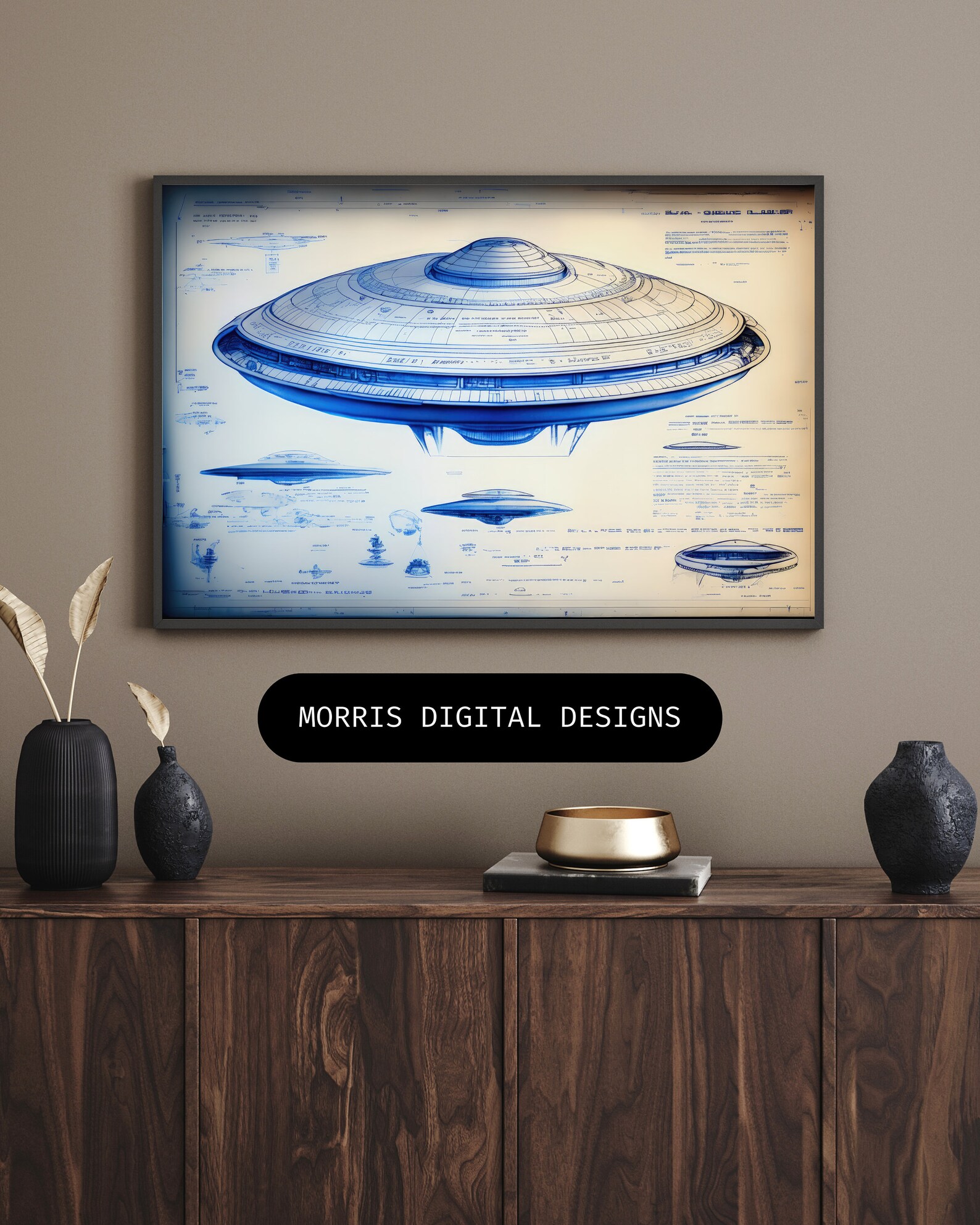 Flying Saucer Blueprint 1 Downloadable JPEG Wall Art Print - Etsy