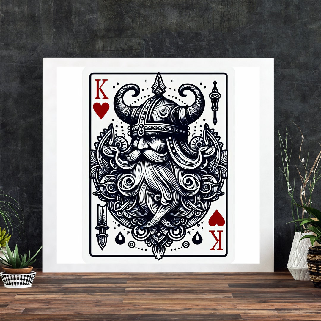 Viking King of Hearts Playing Card Downloadable JPEG Wall Art Print ...