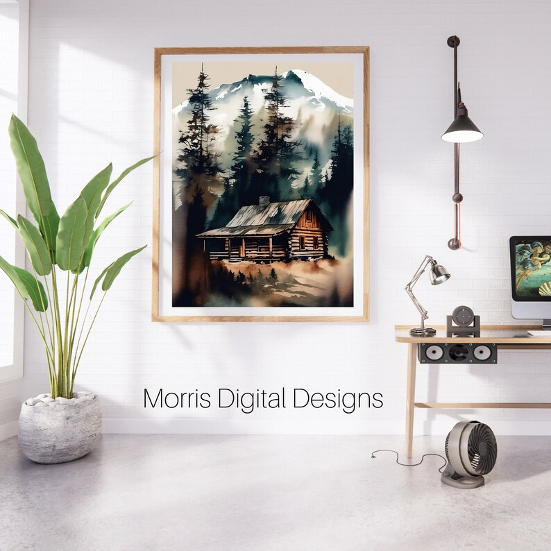 Watercolor Log Cabin Painting 1 | Downloadable JPEG Wall Art Print - Etsy