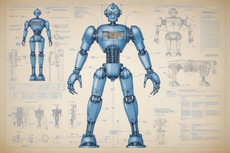 Robot Blueprint 3 | Downloadable JPEG Wall Art Print - Etsy