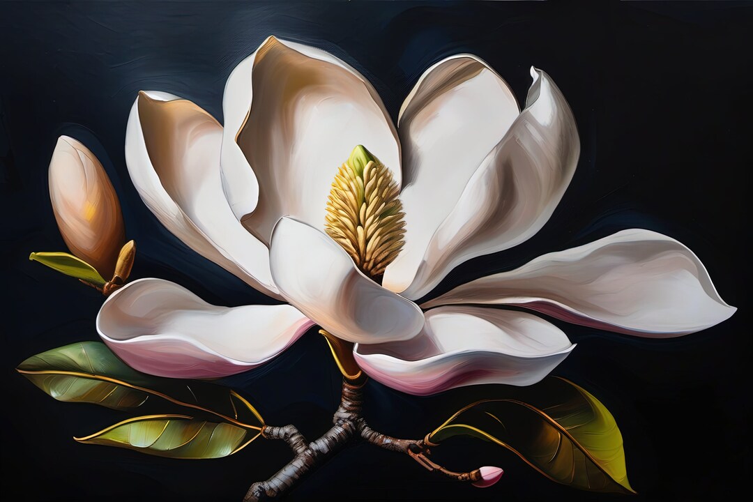 Magnolia Oil Painting: Floral Wall Art Print (downloadable JPEG) - Etsy