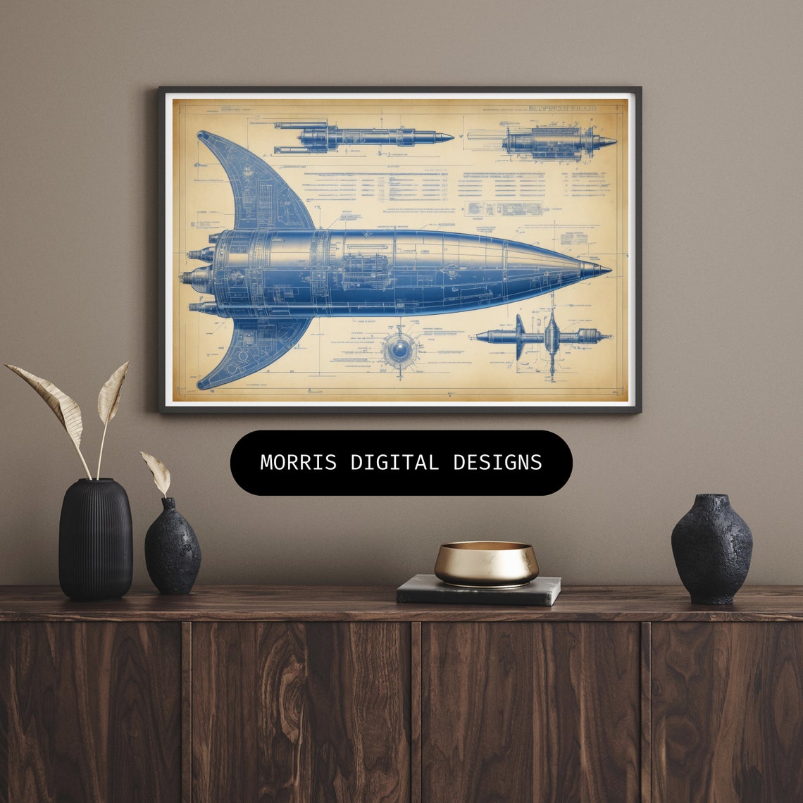 Rocketship Blueprint 1 Downloadable JPEG Wall Art Print - Etsy