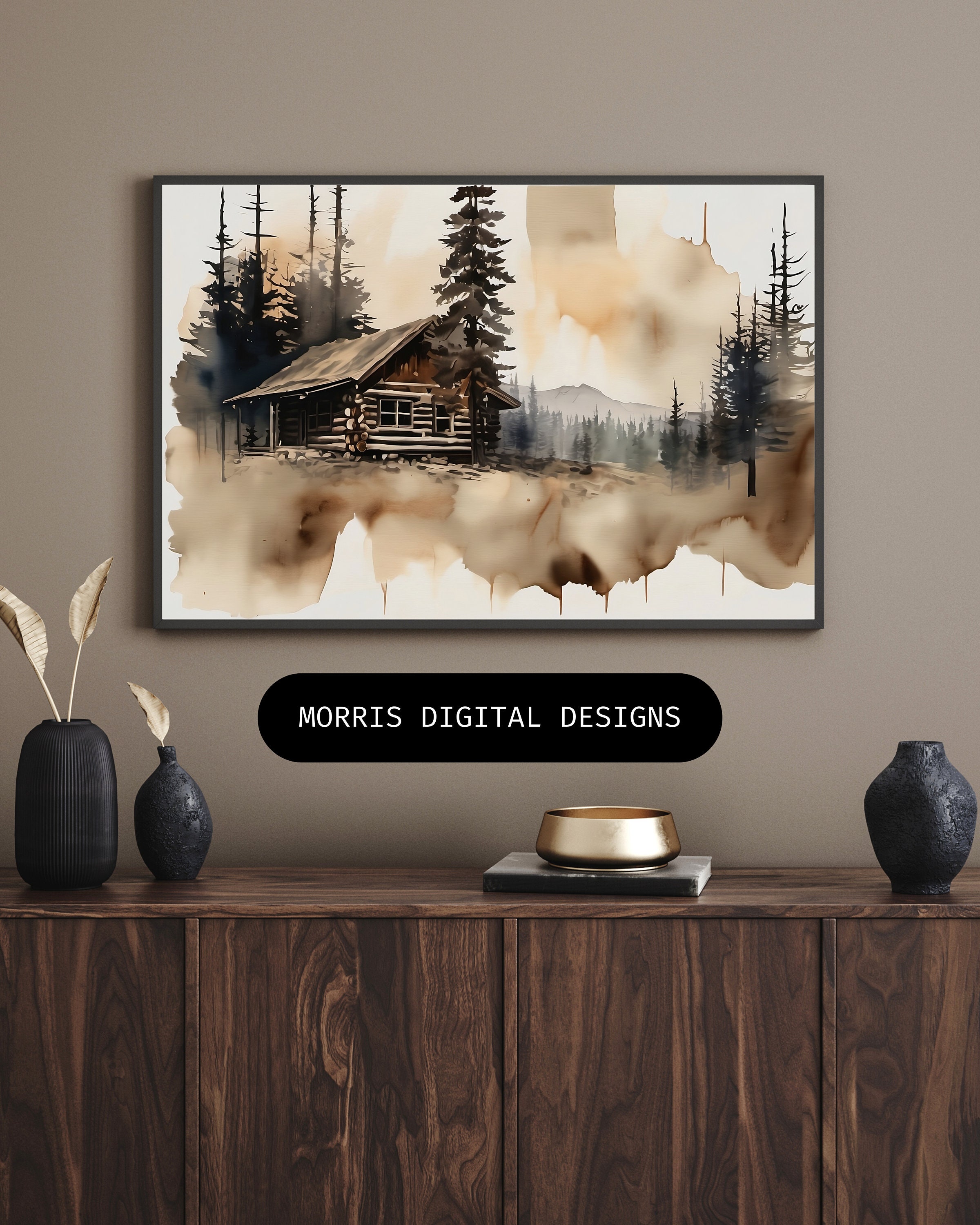 Watercolor Log Cabin Painting 3 | Downloadable JPEG Wall Art Print - Etsy