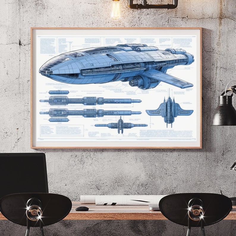Starship Blueprint 1 | Downloadable JPEG Wall Art Print - Etsy