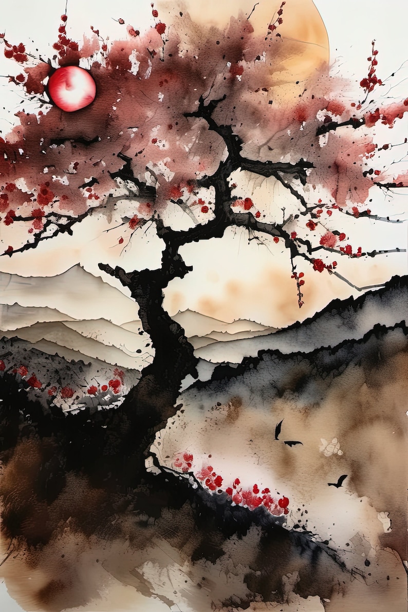 Cherry Tree Watercolor Painting 8 | Downloadable JPEG Wall Art Print - Etsy