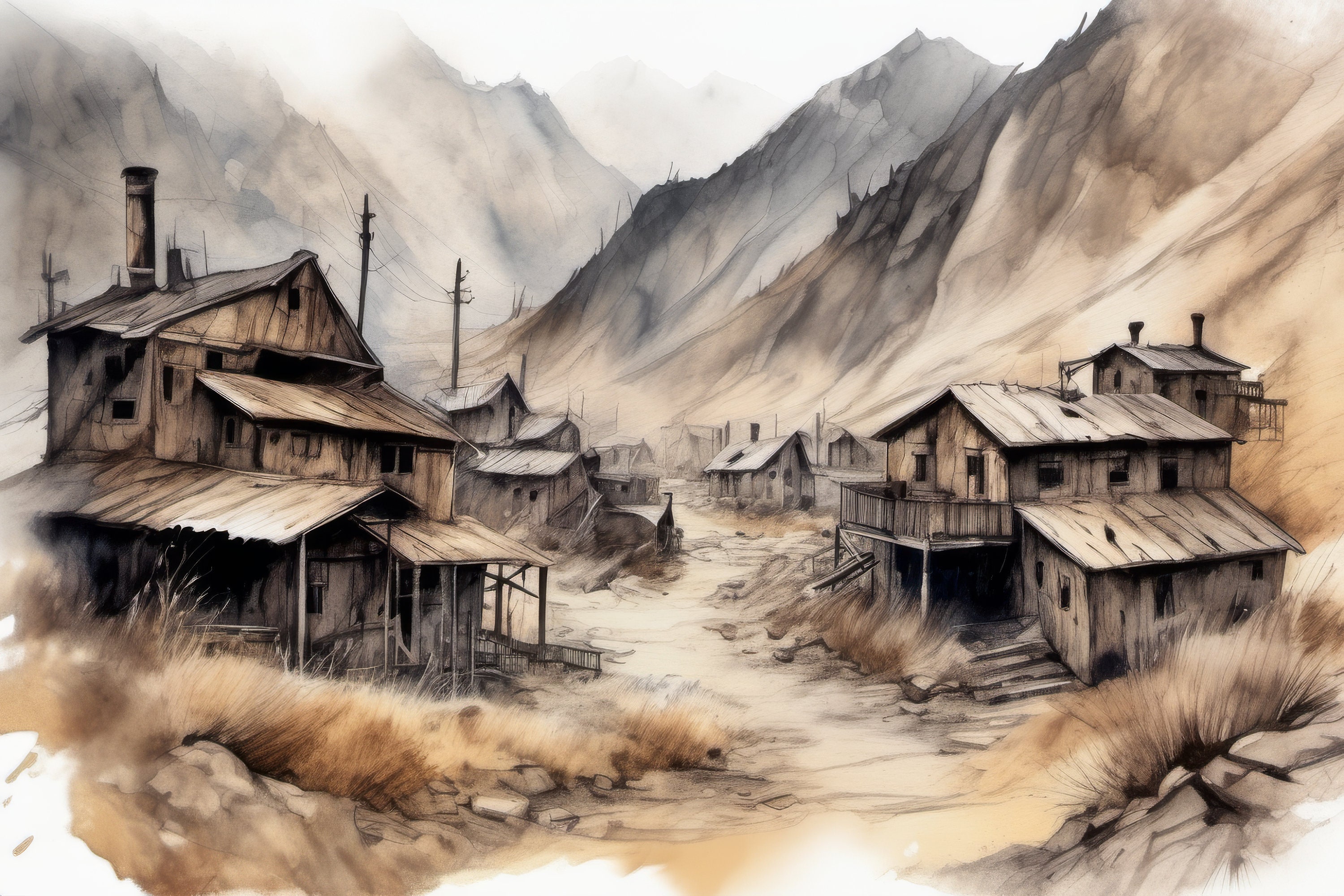 Ghost Town Watercolor Painting 8 Western Art Downloadable JPEG Wall Art ...