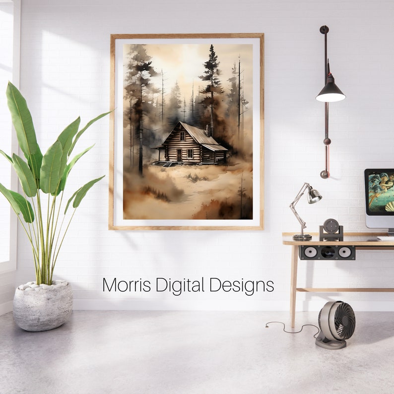 Watercolor Log Cabin Painting 4 | Downloadable JPEG Wall Art Print ...