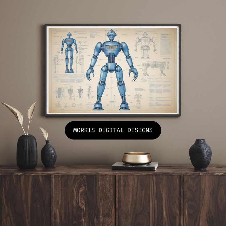 Robot Blueprint 3 | Downloadable JPEG Wall Art Print - Etsy
