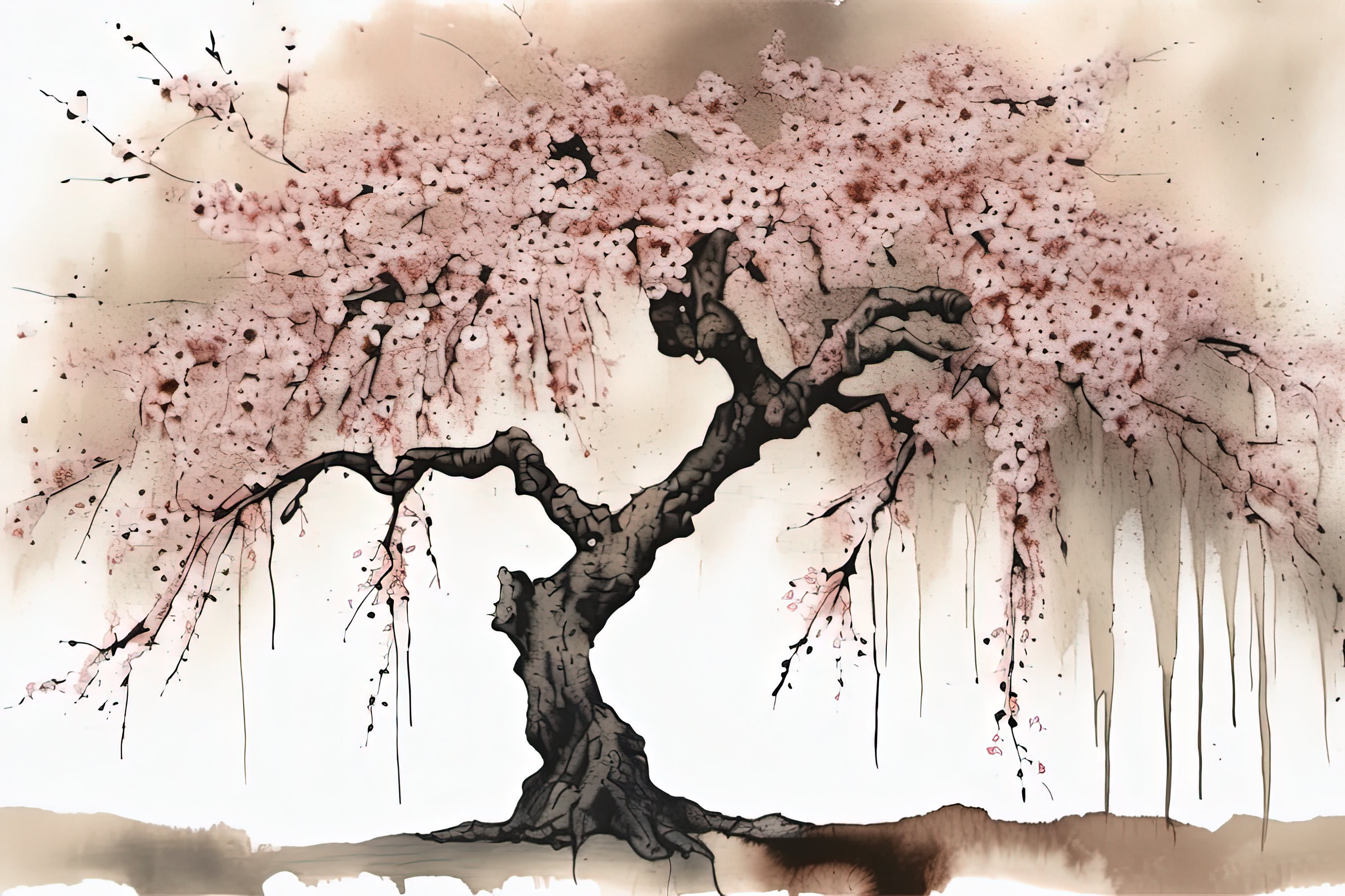 Weeping Cherry Blossom Tree Print | Elegant Sakura Watercolor Art ...