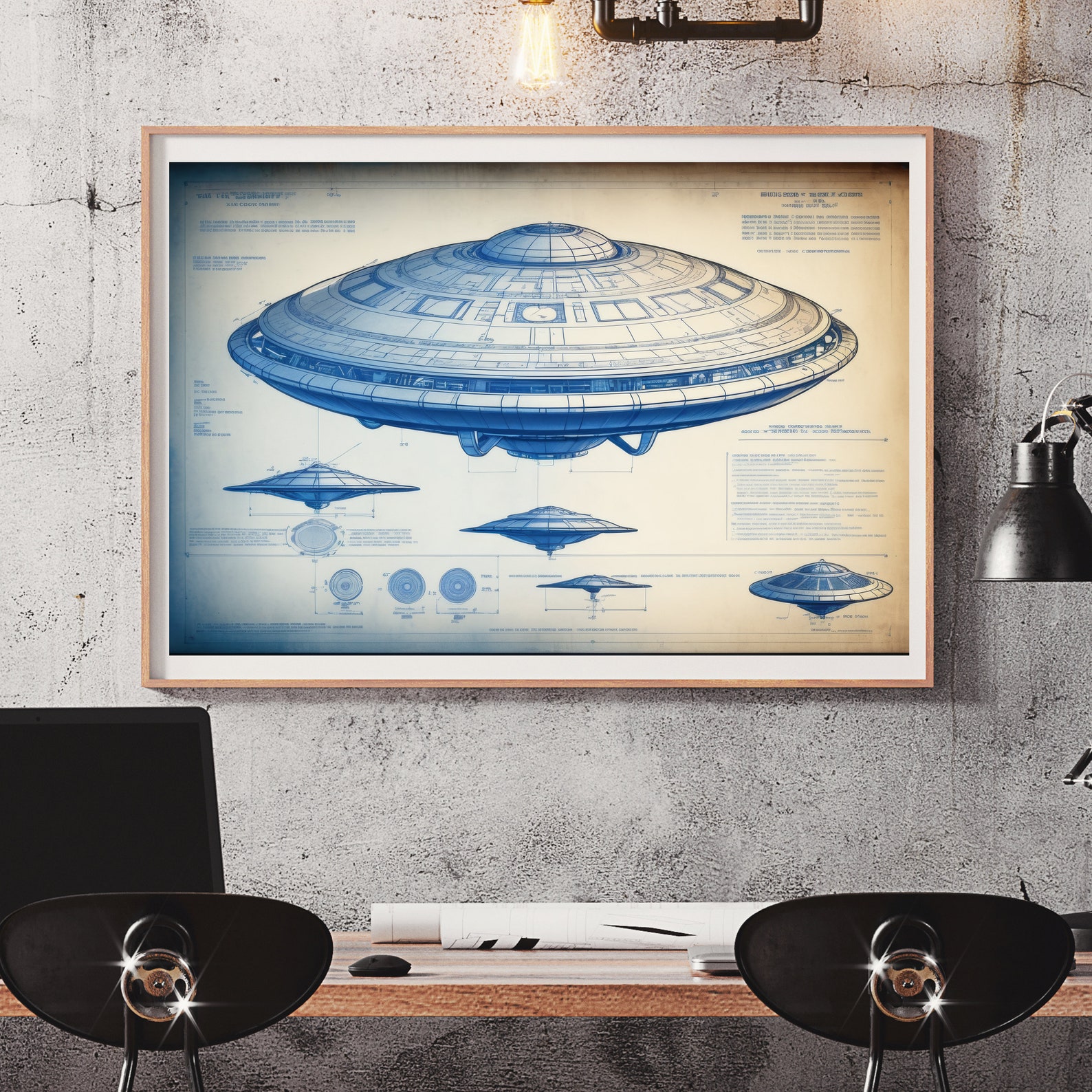 Flying Saucer Blueprint 1 | Downloadable JPEG Wall Art Print - Etsy