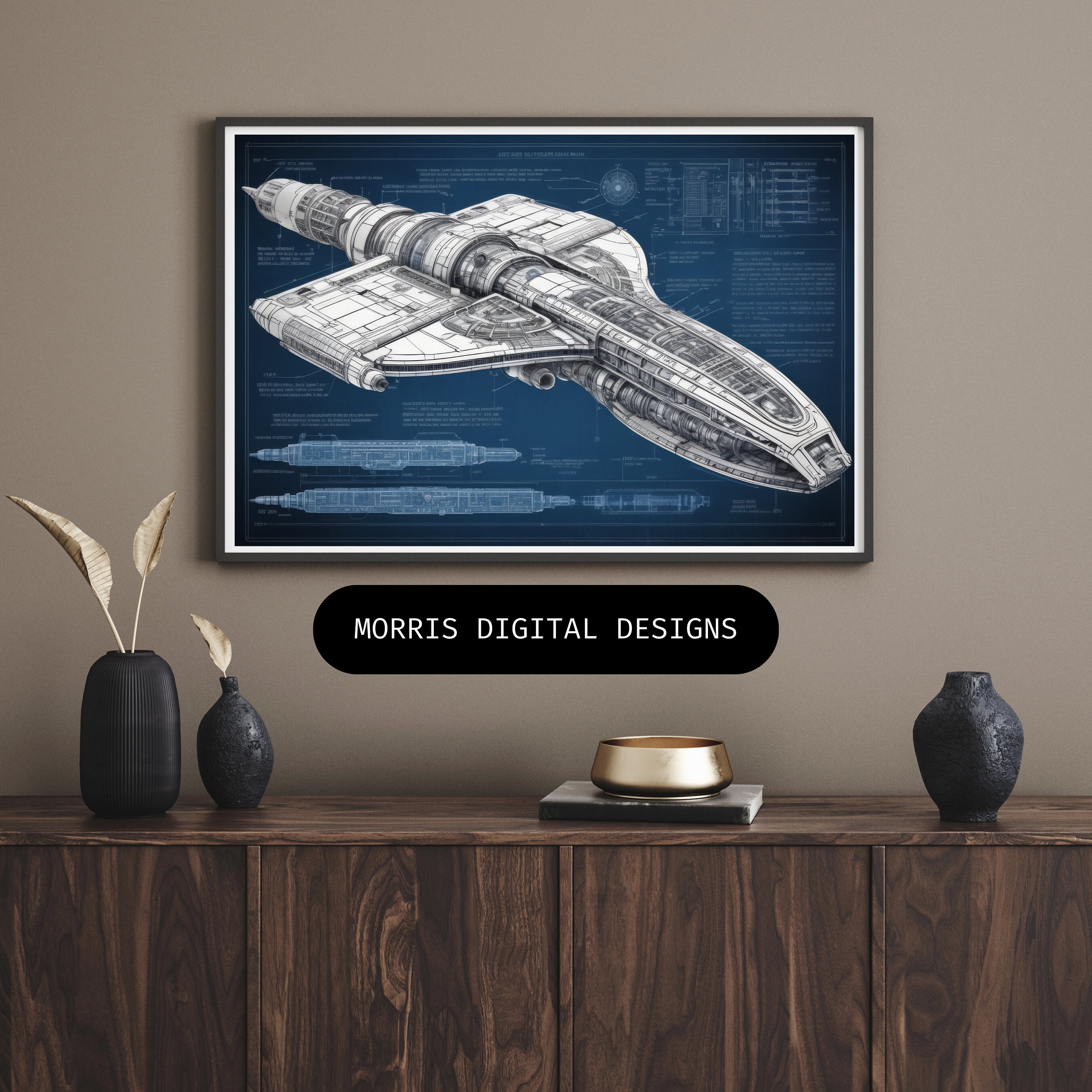 Starship Blueprint 3 | Downloadable JPEG Wall Art Print - Etsy