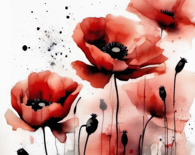 Red Poppy Watercolor Painting: Floral Wall Art Print (digital Download ...