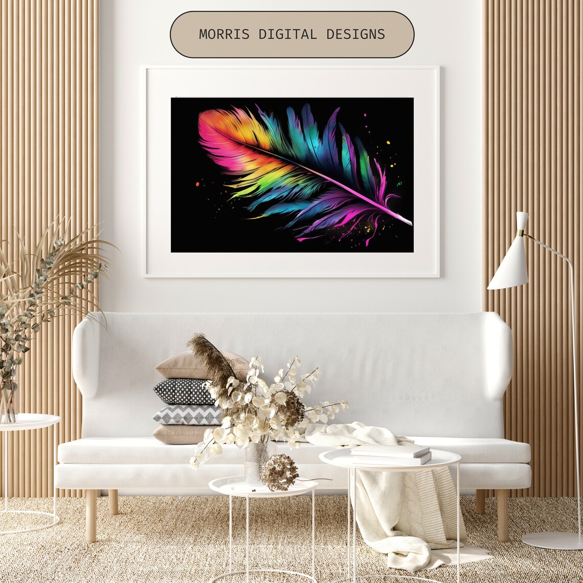 Rainbow Colored Feather Watercolor Painting 2 | Downloadable JPEG Wall ...
