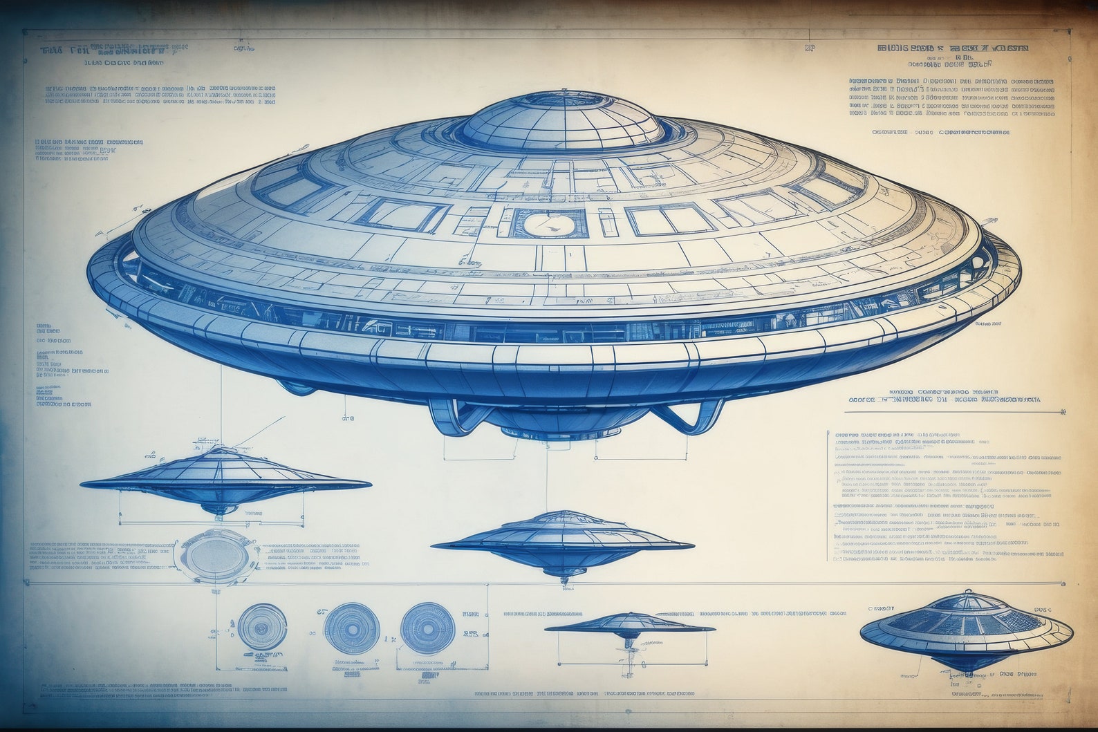 Flying Saucer Blueprint 1 | Downloadable JPEG Wall Art Print - Etsy