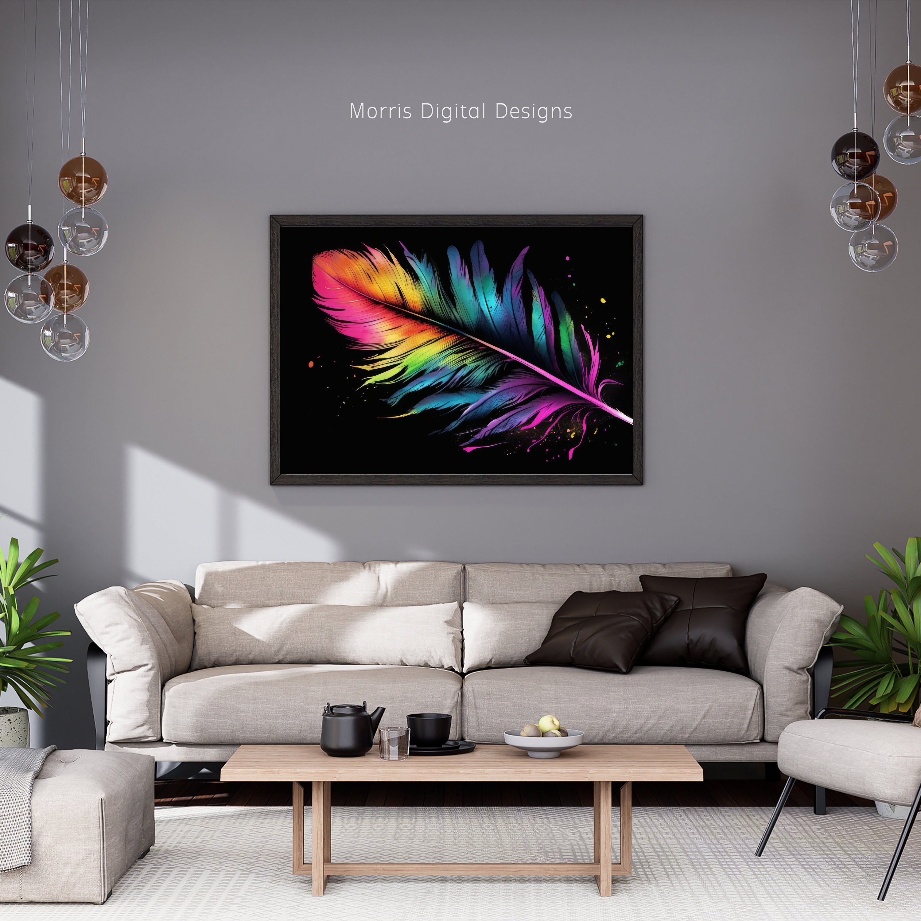 Rainbow Colored Feather Watercolor Painting 2 | Downloadable JPEG Wall ...