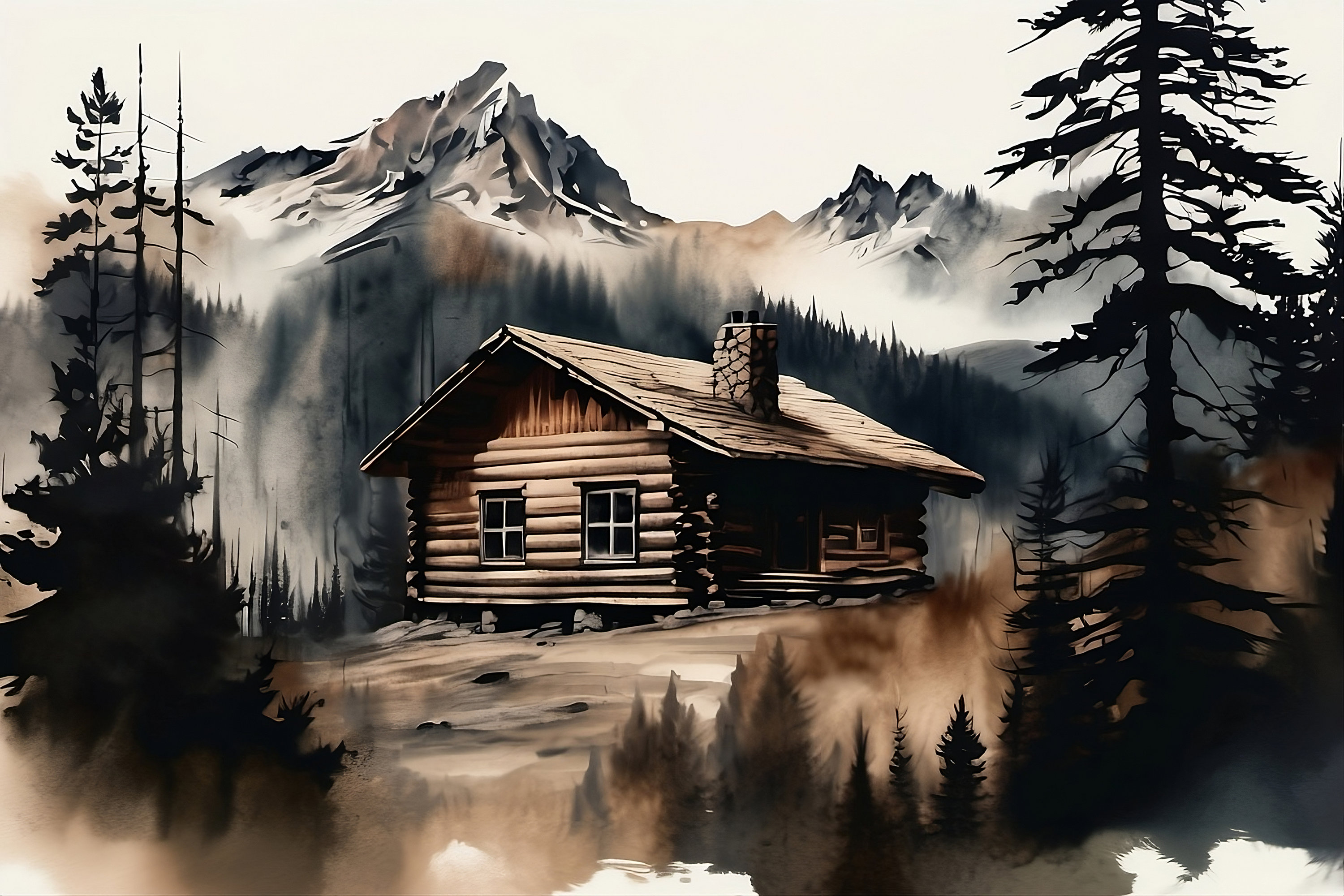 Watercolor Log Cabin Painting 2 | Downloadable JPEG Wall Art Print - Etsy