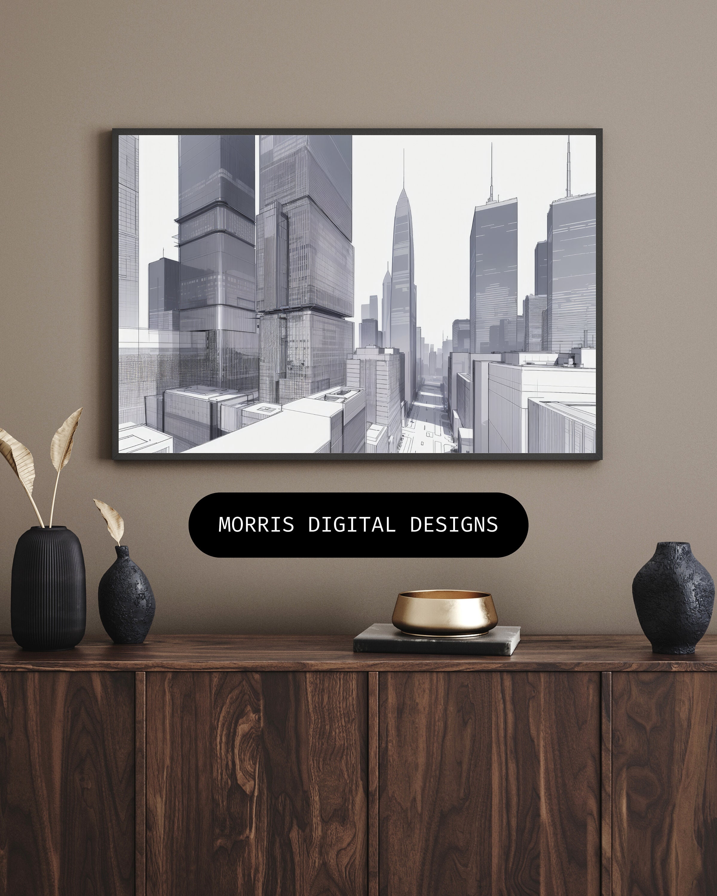 Sketch City Drawing 5 | City Wall Art | Downloadable JPEG Wall Art ...