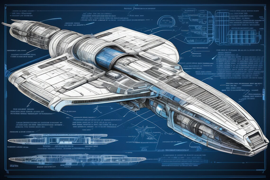 Starship Blueprint 3 Downloadable JPEG Wall Art Print - Etsy