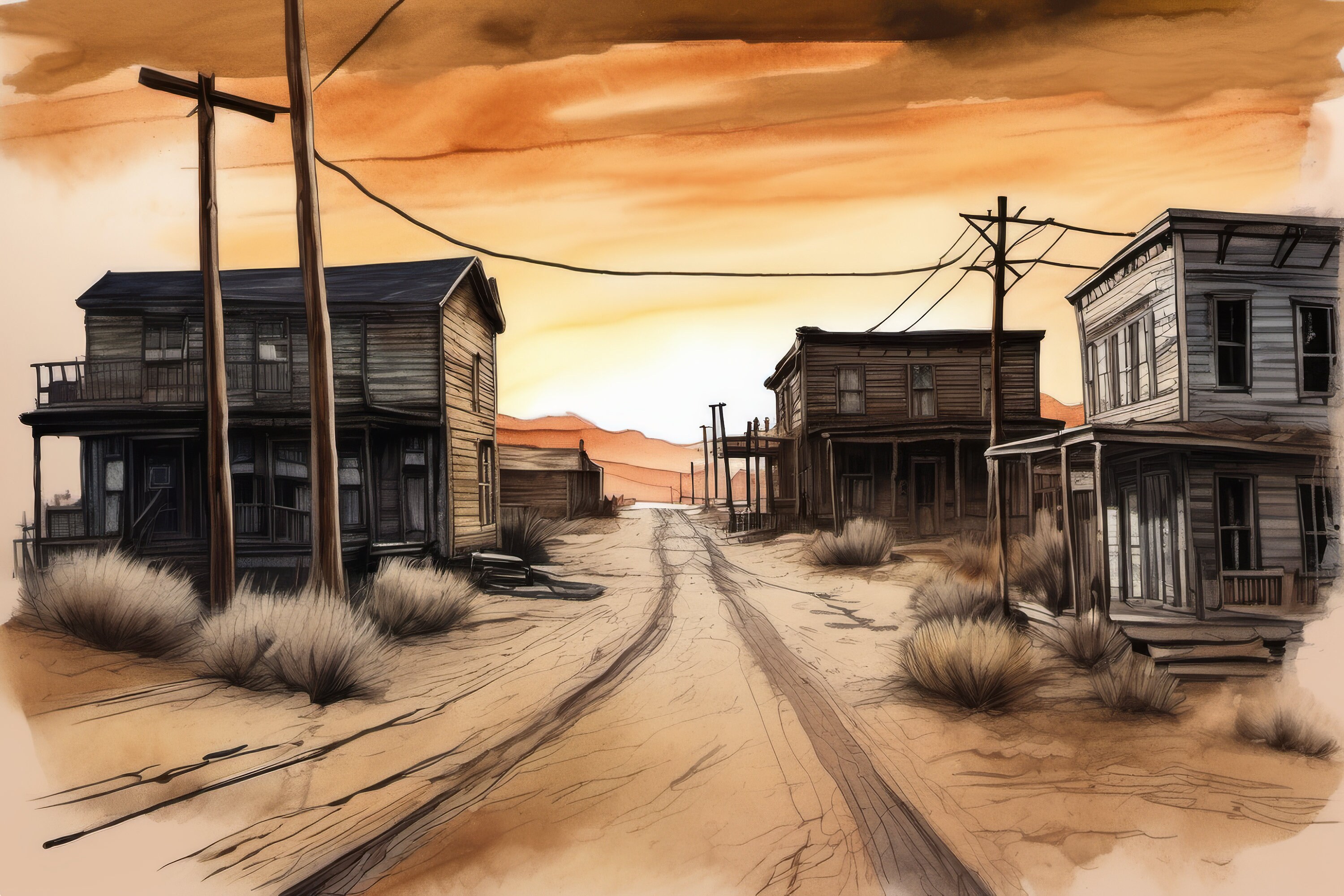Ghost Town Watercolor Painting 6 | Western Wall Art | Digital Download ...