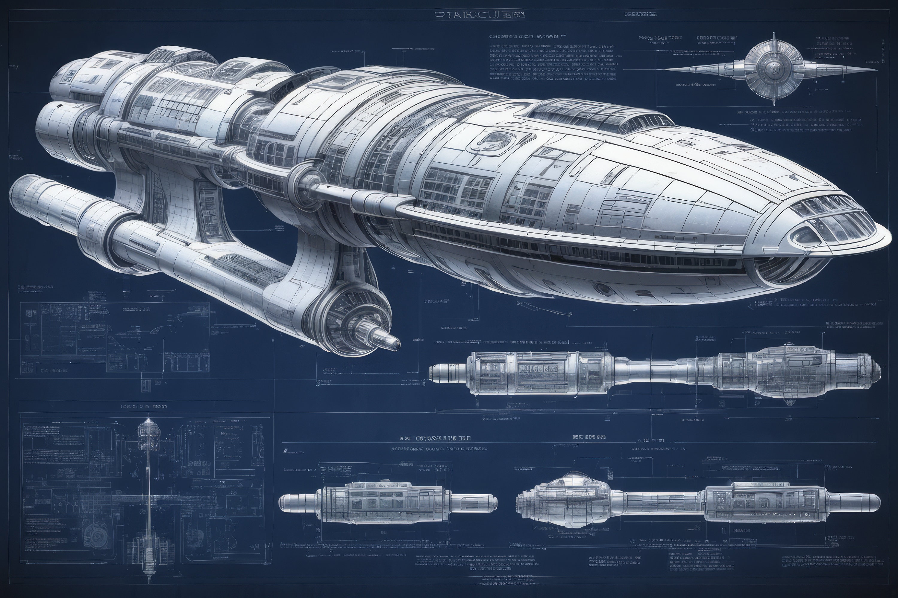 Starship Blueprint 5 | Downloadable JPEG Wall Art Print - Etsy