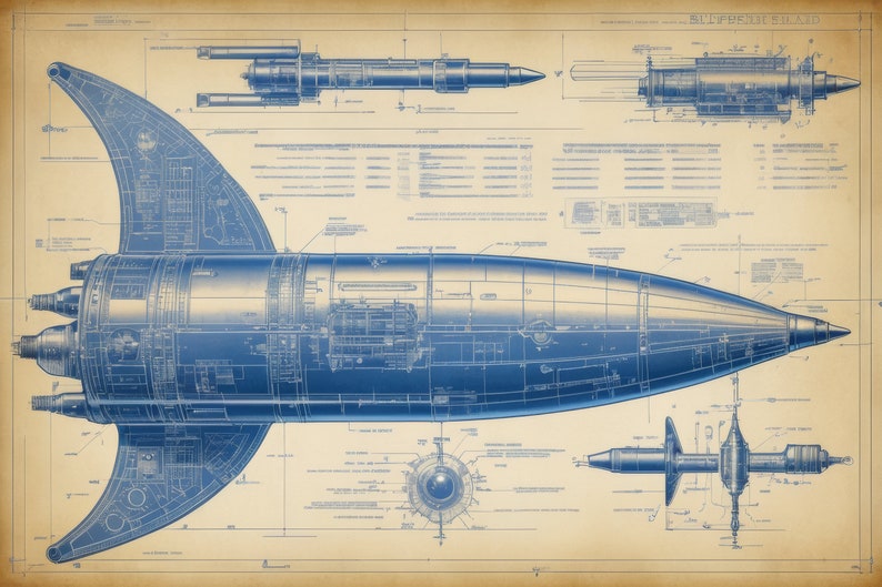 Rocketship Blueprint 1 | Downloadable JPEG Wall Art Print - Etsy