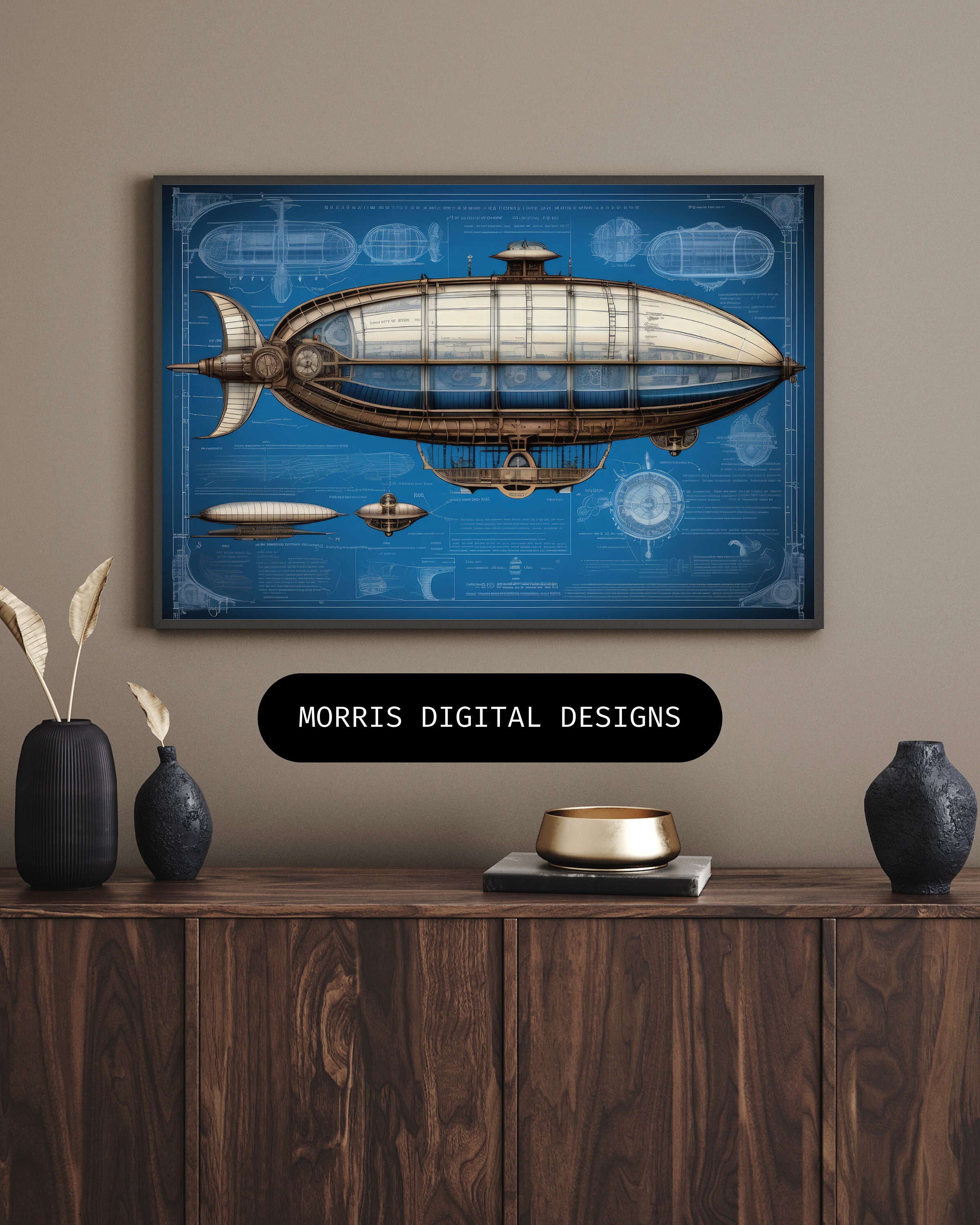 Airship Blueprint Downloadable JPEG Wall Art Print - Etsy