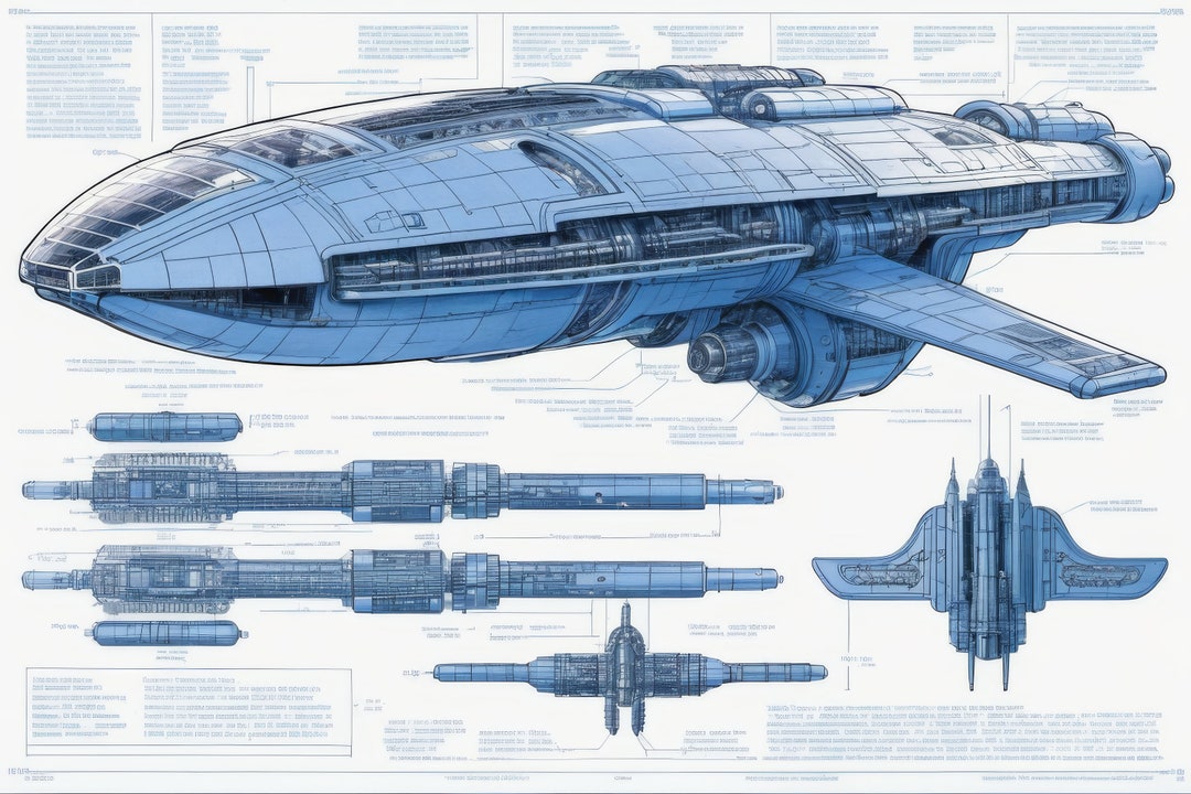 Starship Blueprint 1 | Downloadable JPEG Wall Art Print - Etsy