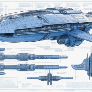Starship Blueprint 1 | Downloadable JPEG Wall Art Print - Etsy